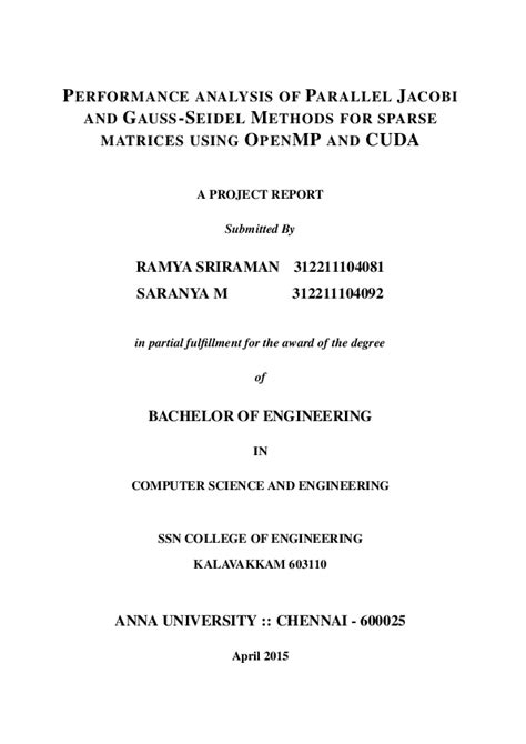 pdf performance analysis of parallel jacobi and gauss seidel methods
