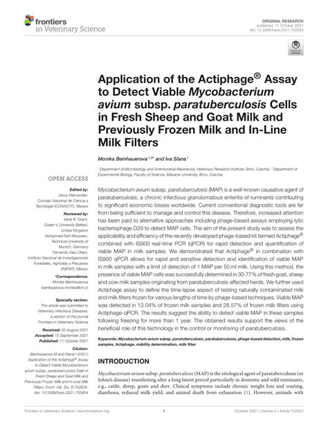 Pdf Application Of The Actiphage® Assay To Detect Viable Mycobacterium Avium Subsp