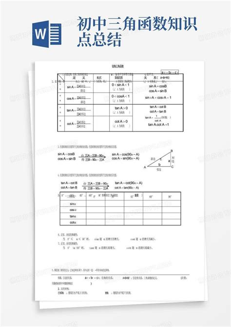 初中三角函数知识点总结word模板下载 编号lxpmodxn 熊猫办公