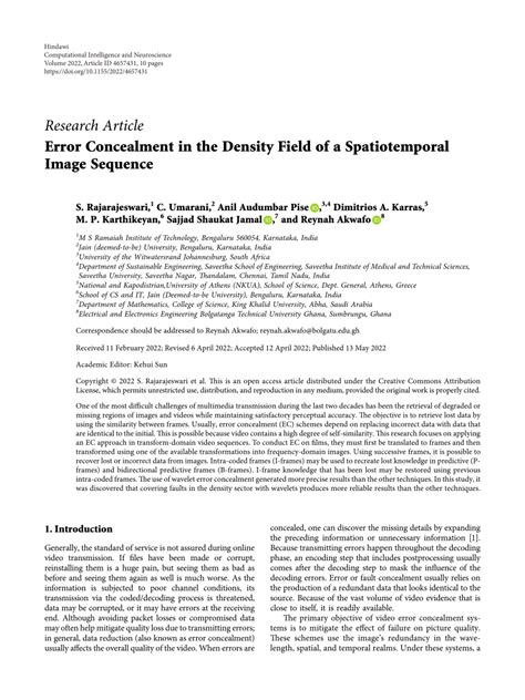 Pdf Error Concealment In The Density Field Of A Spatiotemporal Image