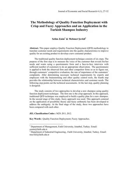 pdf the methodology of quality function deployment with crisp and