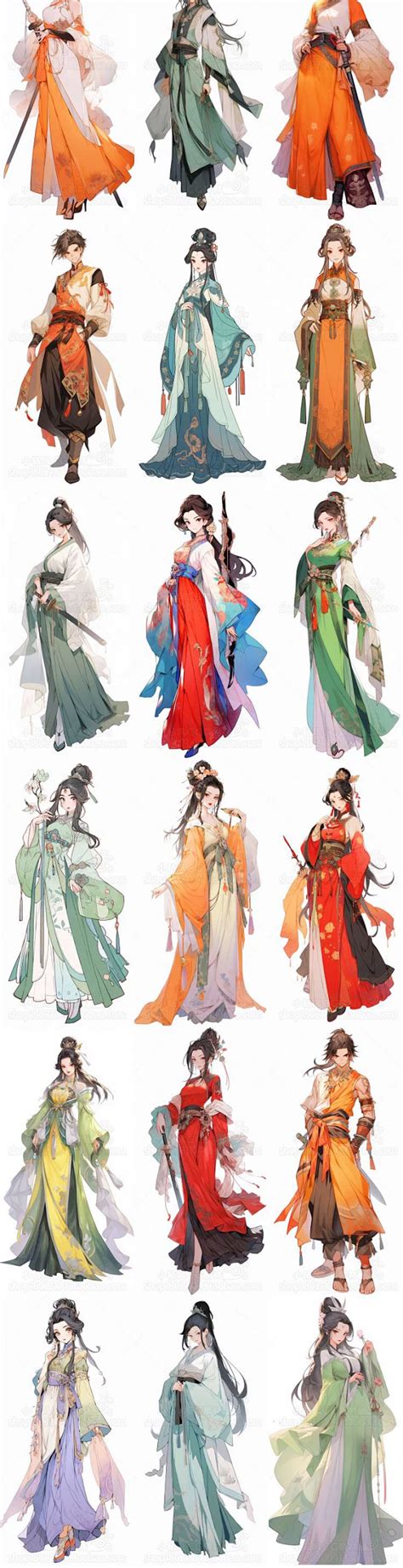 Ai武侠游戏角色设定素材 国风人物服装插画设计参考 影视概念设计 花瓣网