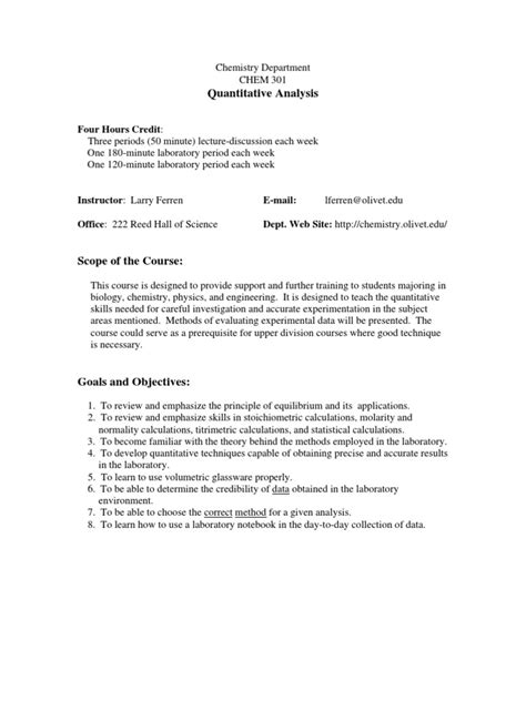 Quantitative Analysis Syllabus Pdf Titration Chemistry