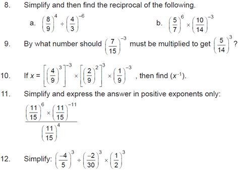 Exponents And Powers Class 7 Worksheet