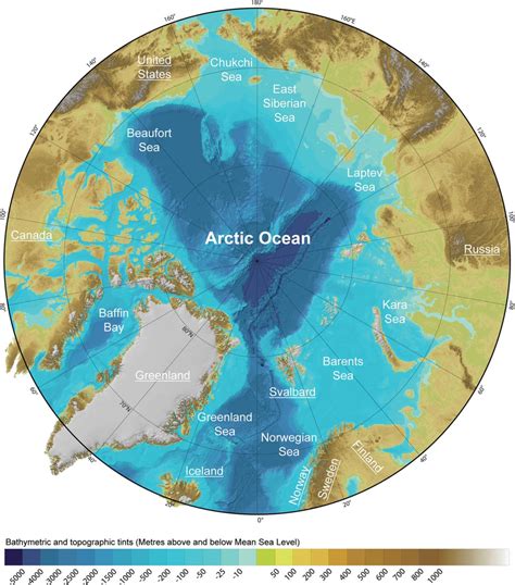 Bathymetric Map Of The Arctic Ocean Showing Shallow Coastal Seas