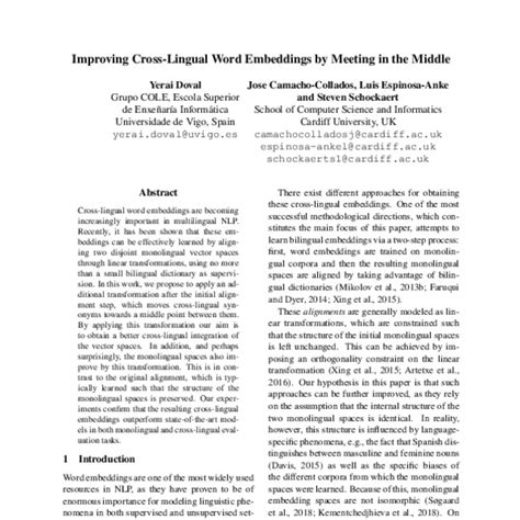 Improving Cross Lingual Word Embeddings By Meeting In The Middle Acl Anthology