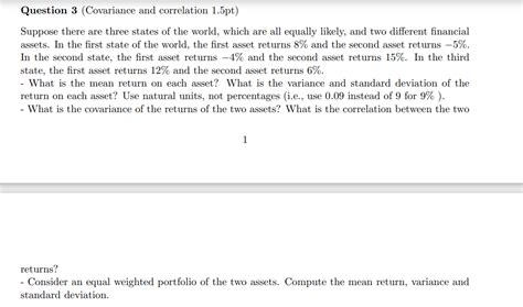 Solved Question Covariance And Correlation Pt Suppose Chegg