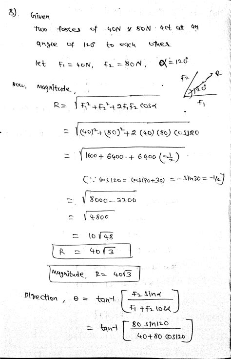 [solved] Answer Fully Please 8 Two Forces Of 40n And 80n Act At An Angle Course Hero