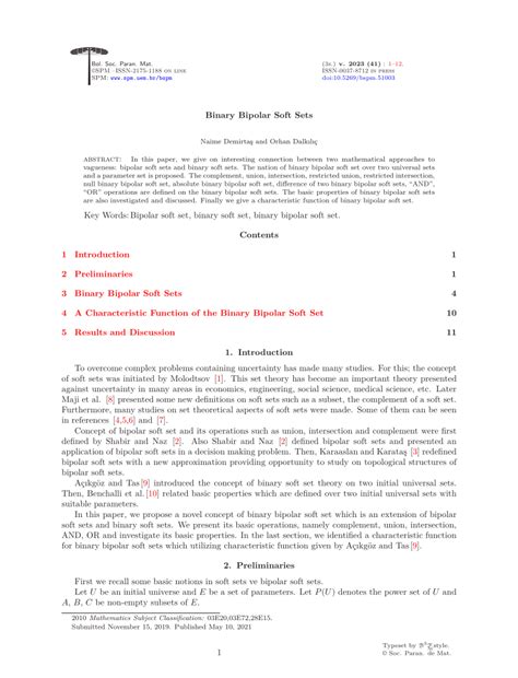 Pdf Binary Bipolar Soft Sets