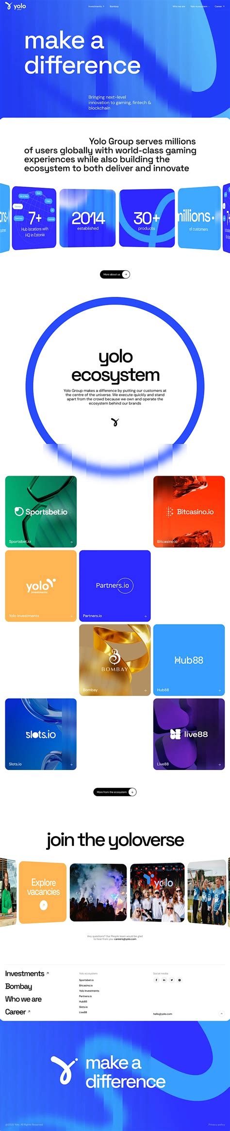 Yolo登陆页面示例：为游戏、金融科技和区块链带来下一级创新。yolo Group 为全球数百万用户提供世界一流的游戏体验，同时还构建了交付和创新生态系统。 花瓣网