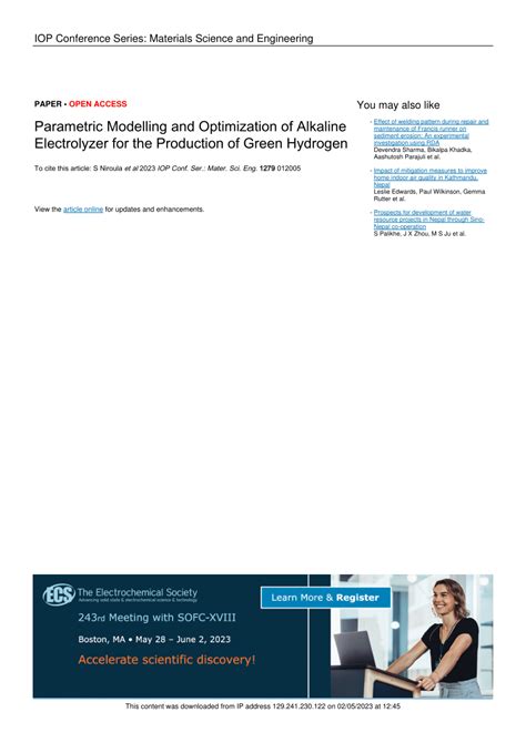 Pdf Parametric Modelling And Optimization Of Alkaline Electrolyzer For The Production Of Green