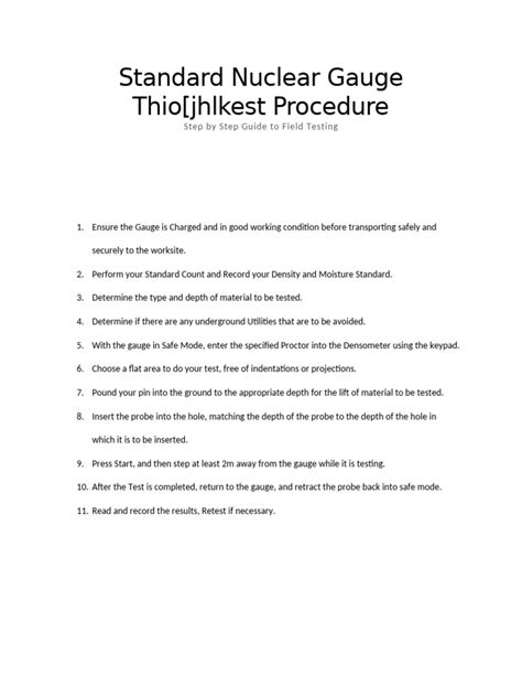 Standard Nuclear Gauge Test Procedure Pdf