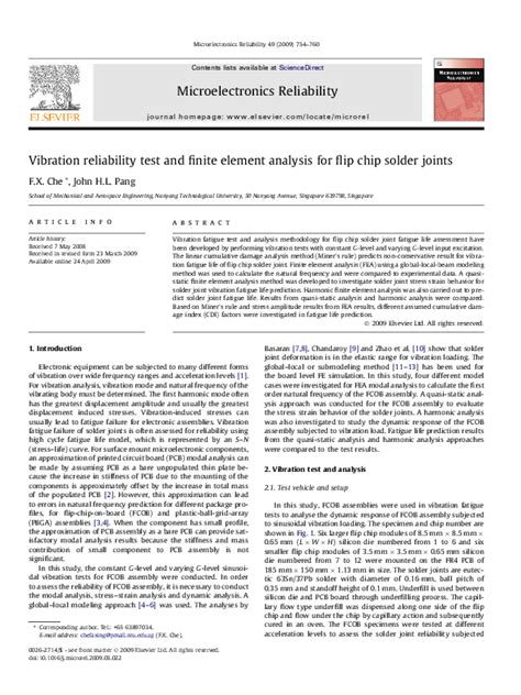 Pdf Vibration Reliability Test And Finite Element Analysis For Flip Chip Solder Joints