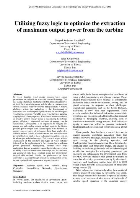 Pdf Utilizing Fuzzy Logic To Optimize The Extraction Of Maximum Output Power From The Turbine