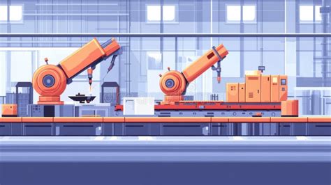 Automated Factory With Robotic Arms Performing Tasks Stock Illustration Illustration Of