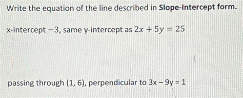 Solved Write The Equation Of The Line Described In