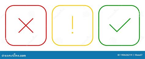 Set Of Square Check Mark Exclamation Point X Mark Thin Line Icons Buttons Isolated On A White
