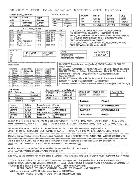 Sql Revision Pdf Integer Computer Science Table Database