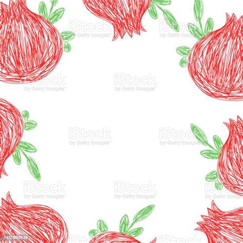 석류 과일 프레임입니다 벡터 손으로 그린 디자인 인쇄 자연스러운 연필 그리기 0명에 대한 스톡 벡터 아트 및 기타 이미지 0명 과일 드로잉 Istock