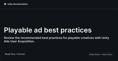 Playable Ad Best Practices • Unity Grow • Unity Docs