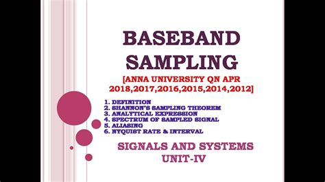 4 1 Baseband Sampling Sampling Theorem Spectrum Of Sampled Signal Aliasing Nyquist Rate