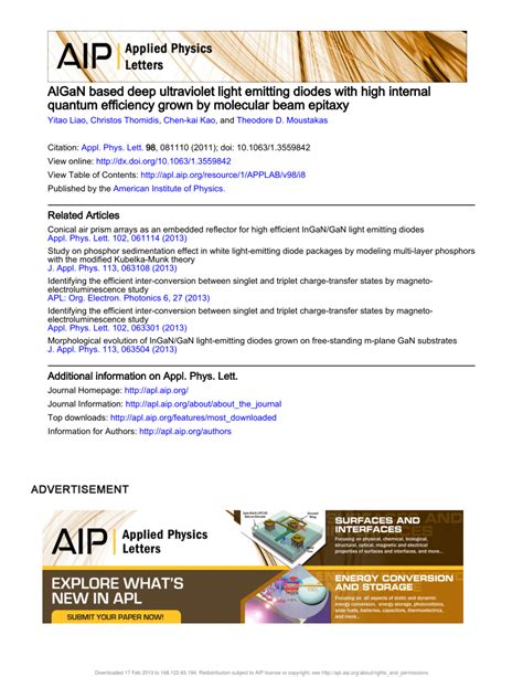 Pdf Algan Based Deep Ultraviolet Light Emitting Diodes With High