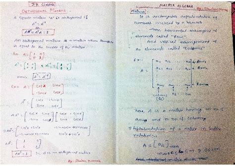 Unit 1 Matrix Notes J Classes Orthogonal Matrix Algebra Jhulan Kumak Matrices A Squar Matrix