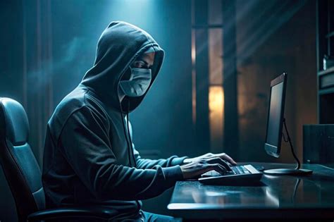 Premium Photo Generative Ai Illustration Of Side View Of Anonymous Hacker With Mask In Hoodie