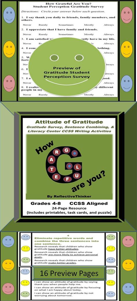 Gratitude Survey Sentence Combining And Literacy Center Ccss Writing Activities Writing