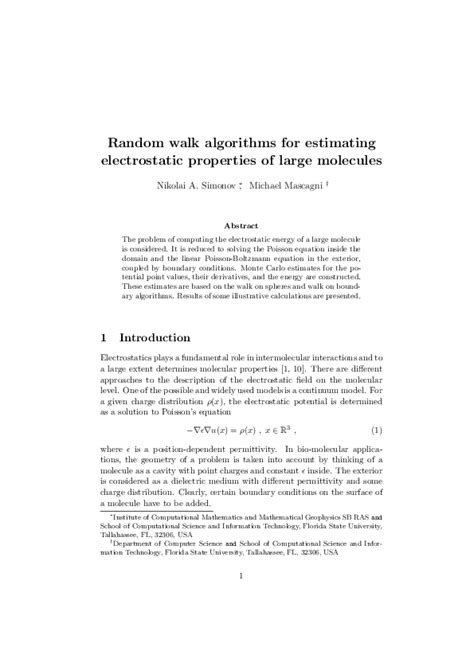 Pdf Random Walk Algorithms For Estimating Electrostatic Properties Of
