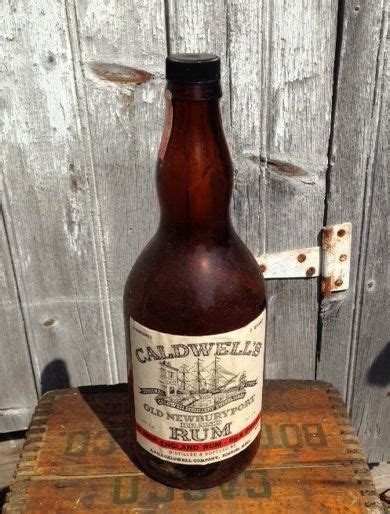 Vintage Caldwells Rum Quart Bottle Paper Label And Embossed Ship