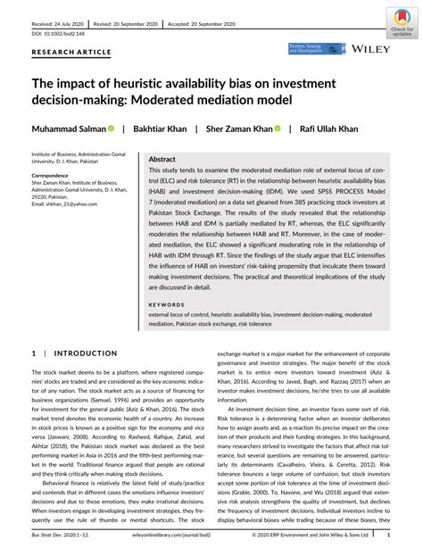 Pdf The Impact Of Heuristic Availability Bias On Investment Decision‐making Moderated
