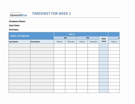 Free Excel Monthly Timesheet Templates
