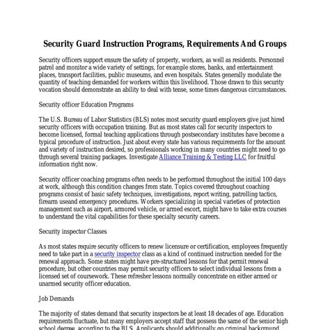 Security Guard Instruction Programs Pdf Docdroid