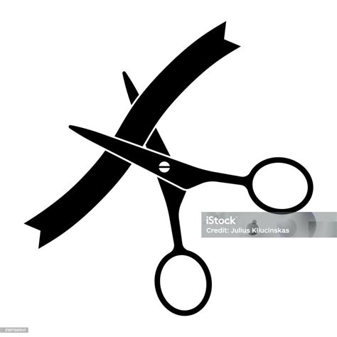 가위 절단 리본 벡터 아이콘입니다 개회식 또는 시상식 상징 리본 기호를 자릅니다 테이프와 가위 검은 실루엣 절연 통하고 있는 백색 배경 0명에 대한 스톡 벡터 아트 및 기타