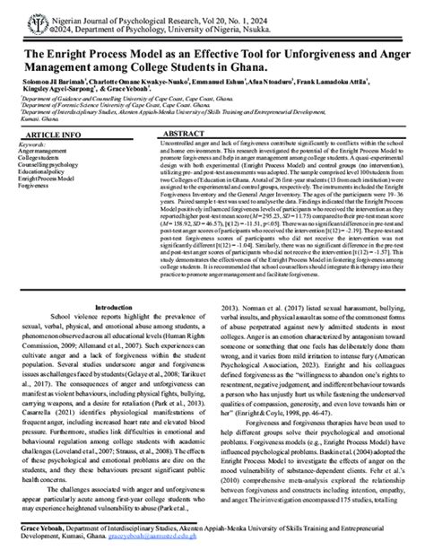 Pdf The Enright Process Model As An Effective Tool For Unforgiveness