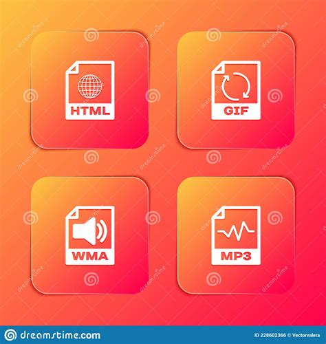 Set HTML File Document GIF WMA And MP Icon Vector Stock Vector Illustration Of Sign Flat