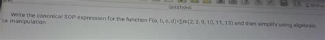 Solved Write The Canonical Sop Expression For The Function