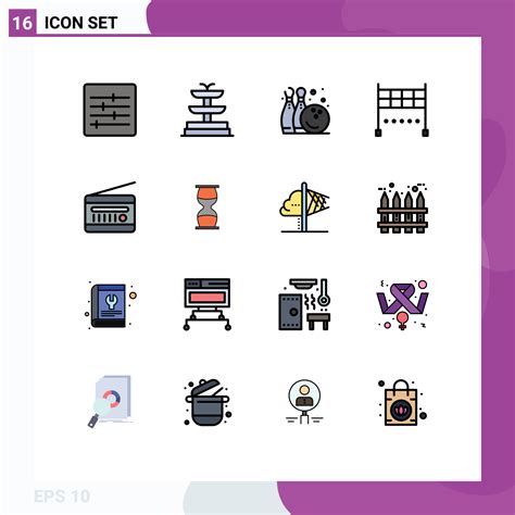 16 Thematic Vector Flat Color Filled Lines And Editable Symbols Of Hourglass Radio Receiver Play