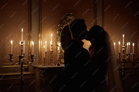 Ortrait De Una Pareja Romántica Silueta Pareja De Amantes Novio Y Novia