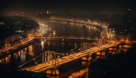 Premium Ai Image Illuminated City Skyline Reflects In Water At Dusk