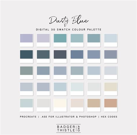 Dusty Blue Digital Colour Palette Swatches Download Procreate Photoshop And Illustrator