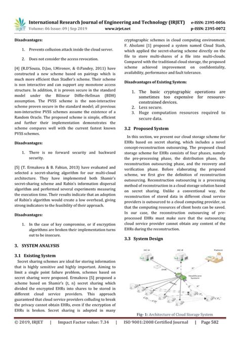 Irjet Enhancement Of Security In Cloud Storage Of Electronic Health Records Based On Secret