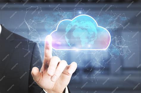 Premium Photo Businessman Pointing At Abstract Glowing Cloud Hologram