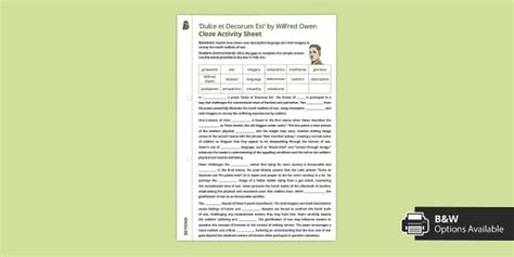 Dulce Et Decorum Est By Wilfred Owen Cloze Activity Sheet