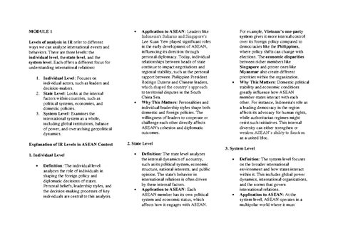 special topics international relation module 1 levels of analysis in