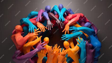 Premium Photo A 3d Poster Showcasing Abstract Human Figures Of Diverse Shades Joining Hands