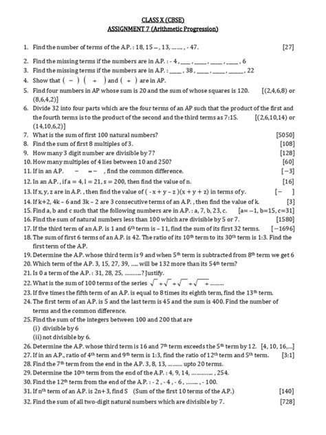 Worksheet 7 Cbse X Arithmetic Progression Pdf Mathematical Concepts Mathematics