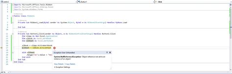 Vb Net Writing A Value To An Excel Cell Stack Overflow