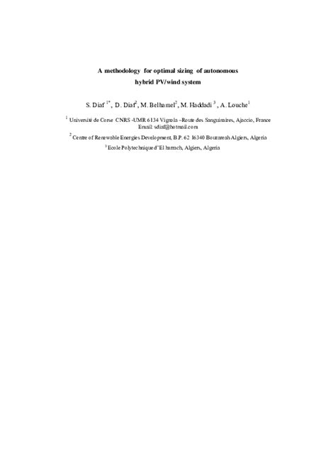 Pdf A Methodology For Optimal Sizing Of Autonomous Hybrid Pvwind System